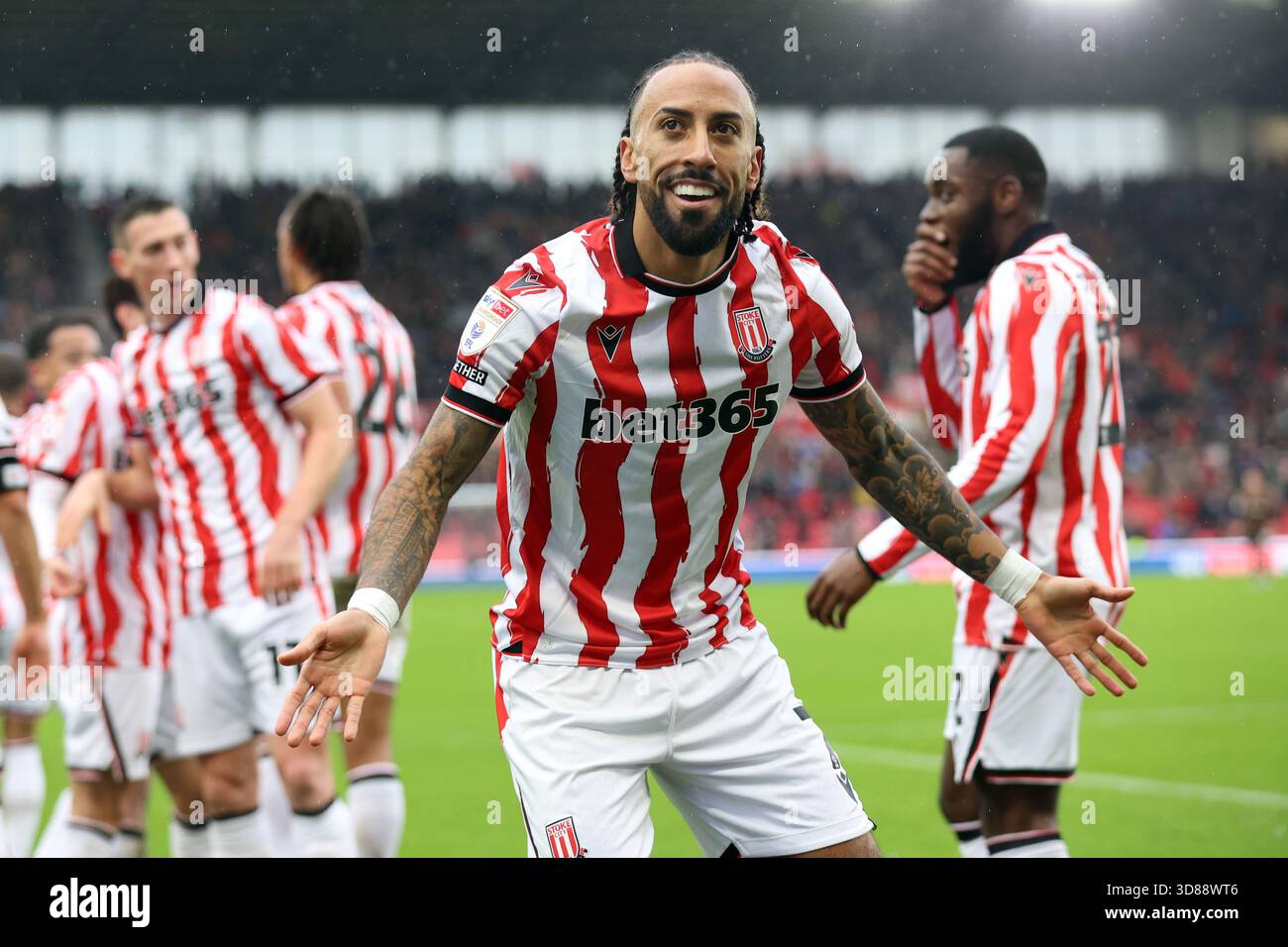 Stoke City's Sorba Thomas celebrates scoring their side's first goal of ...