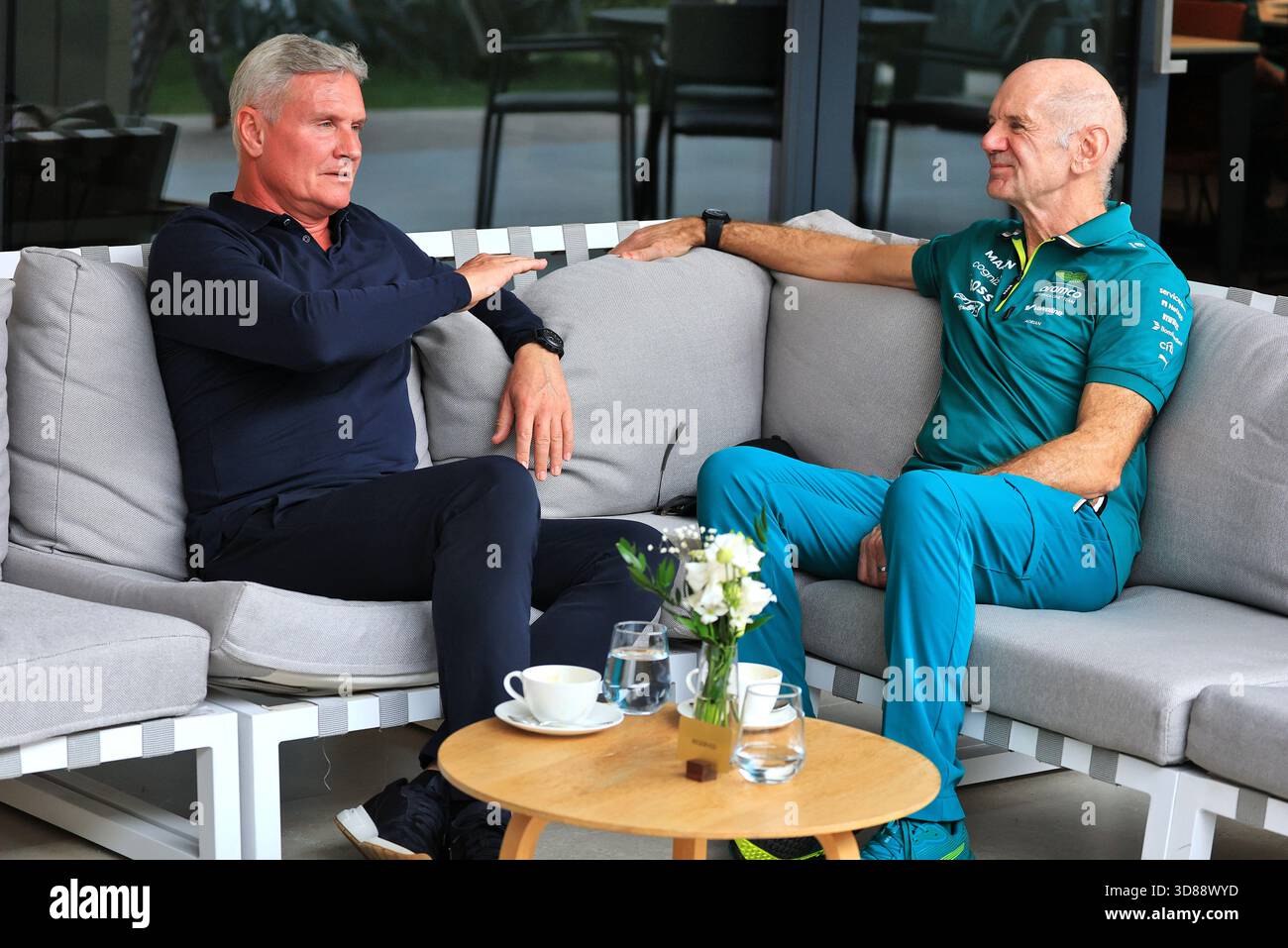 (L to R): David Coulthard (GBR) Channel 4 F1 Commentator with Adrian ...