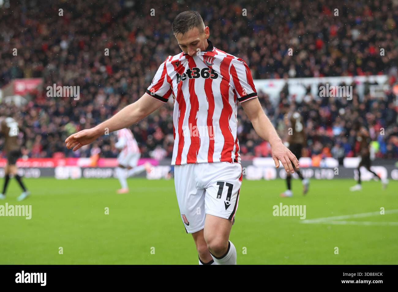 Stoke City's Robert Bozenik reacts to scoring a disallowed goal during ...