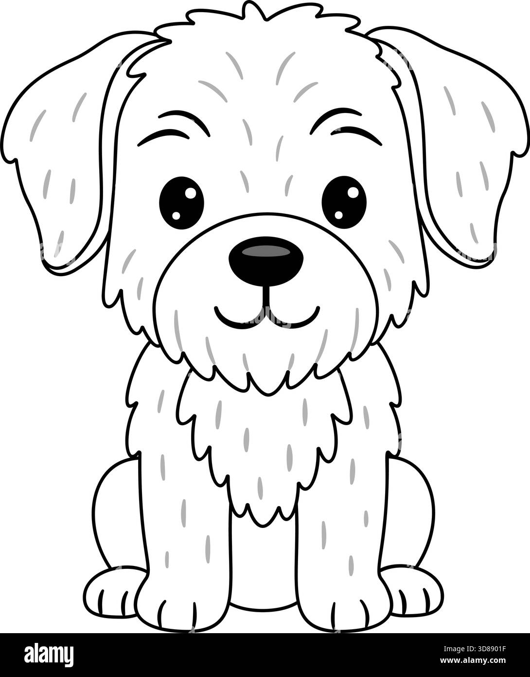 Fluffy cute puppy sitting politely and looking friendly. Doodle style ...