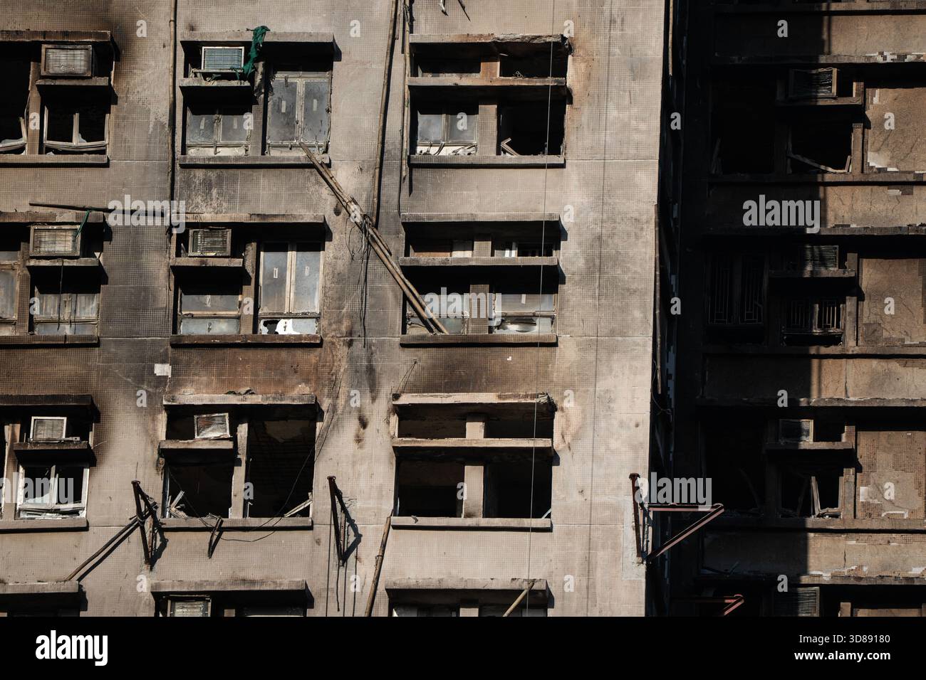 A general view showing the burned buildings near the scene of where a ...