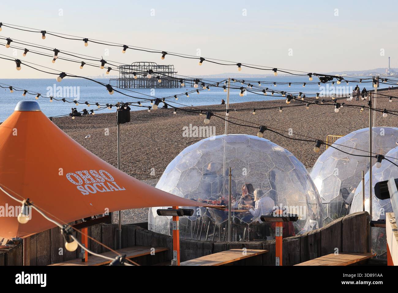 OHSO Social winter beach pods, on Brighton's beachfront, with the ...