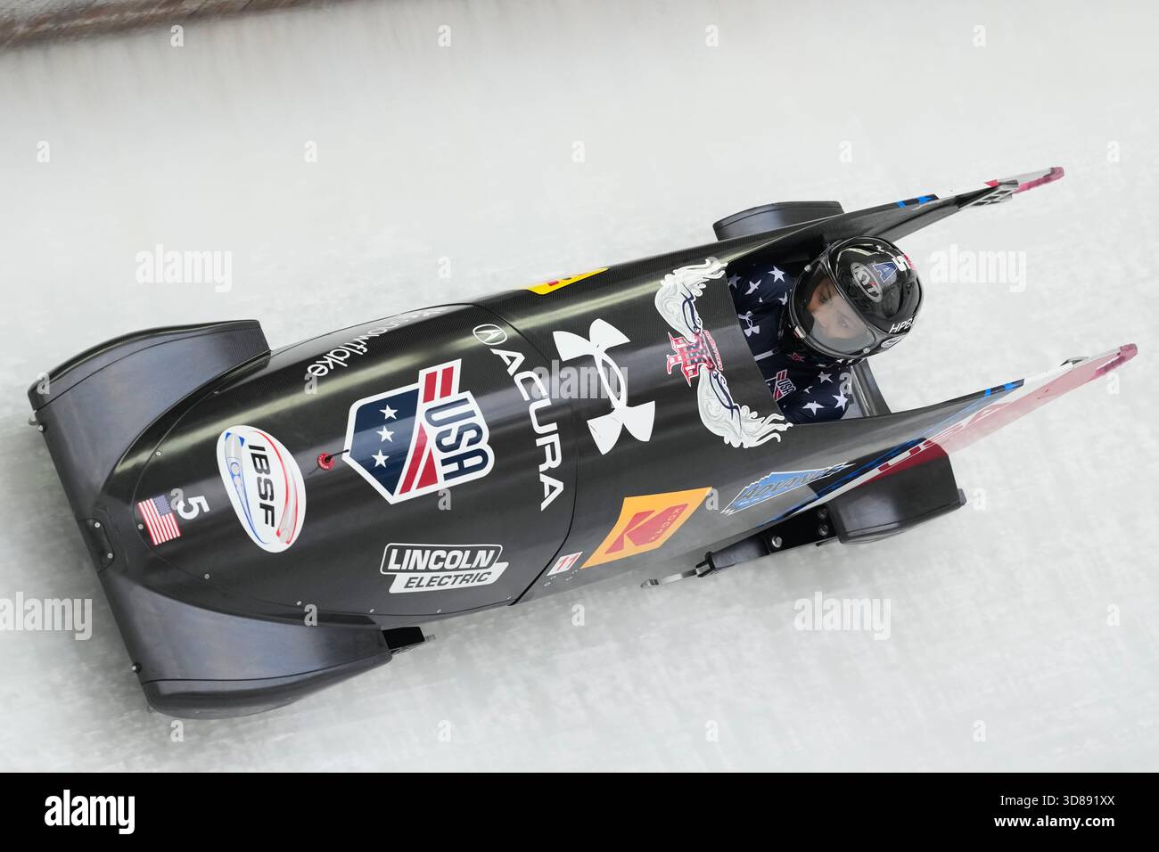 Kaysha Love of the USA speeds down the track during the women's monobob ...