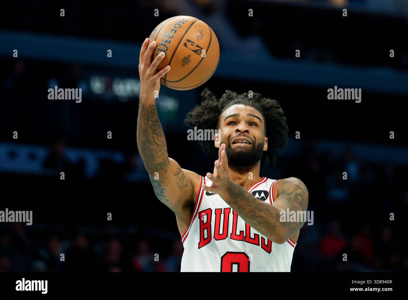 Chicago Bulls guard Coby White drives to the basket for a layup against ...
