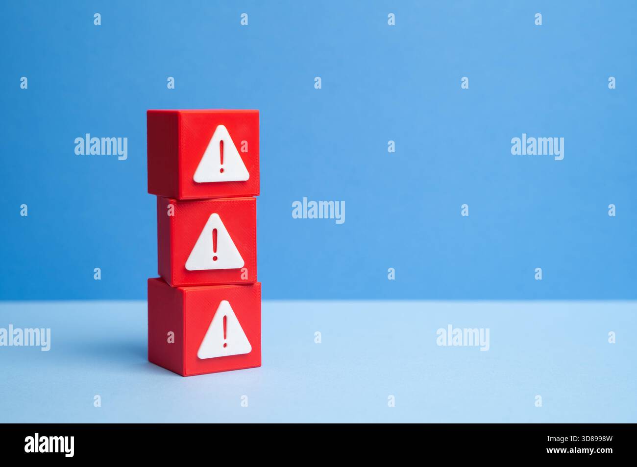 Blocks with warning signs. Danger signs. Errors and software bugs ...