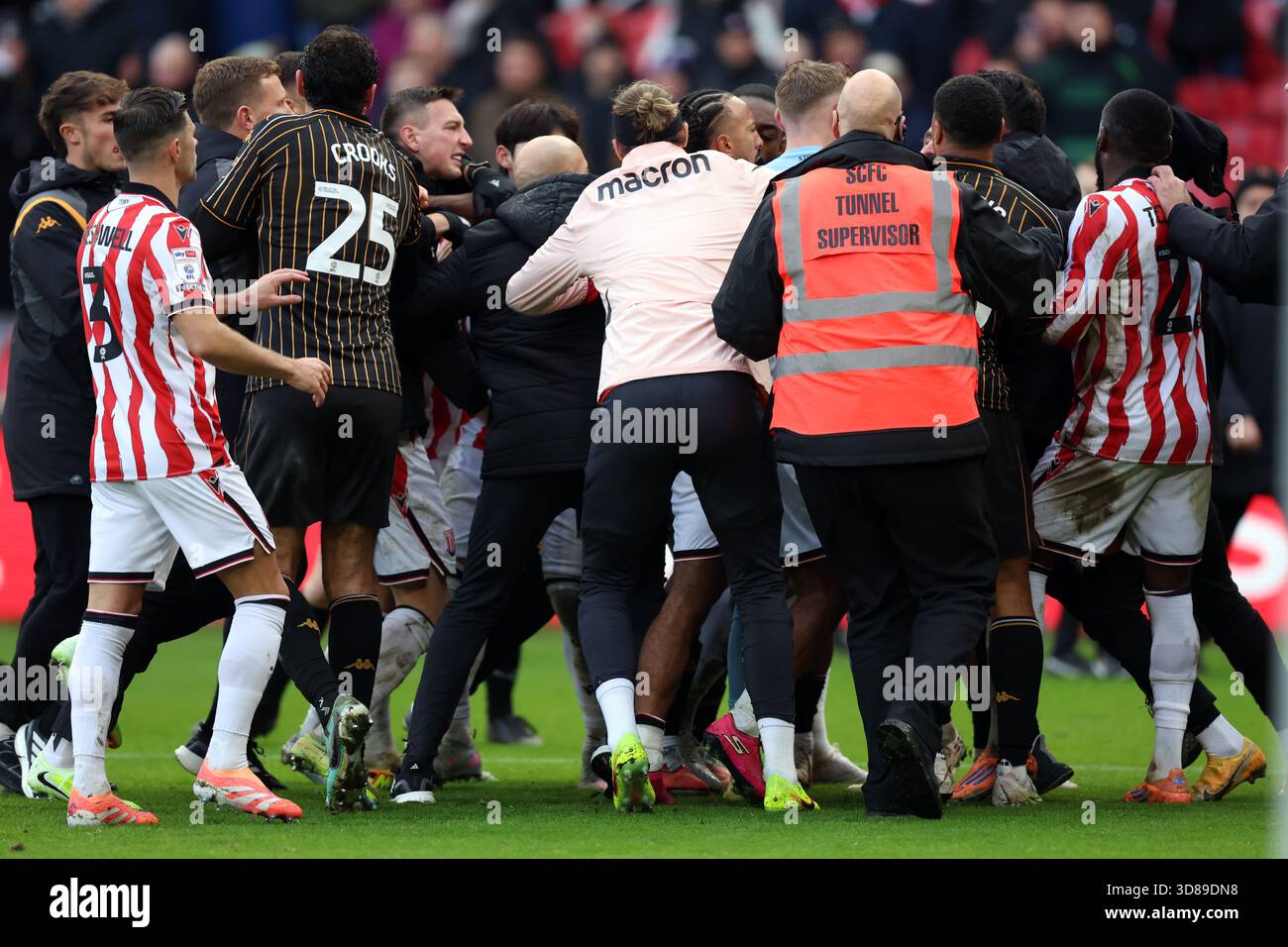Hull City and Stoke City players clash after the final whistle during ...