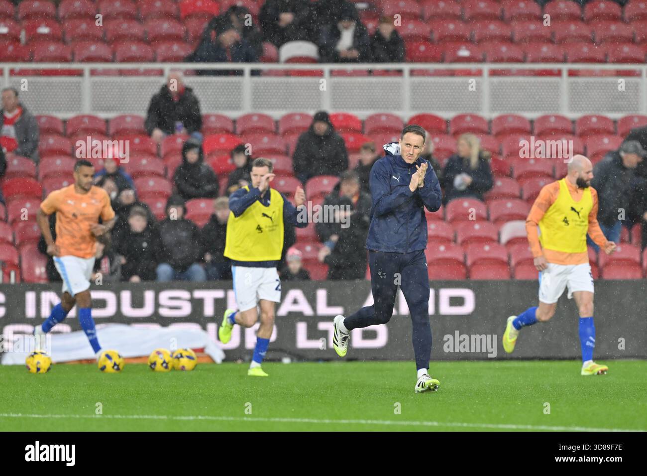 Derby County players on the pitch before the Sky Bet Championship match ...