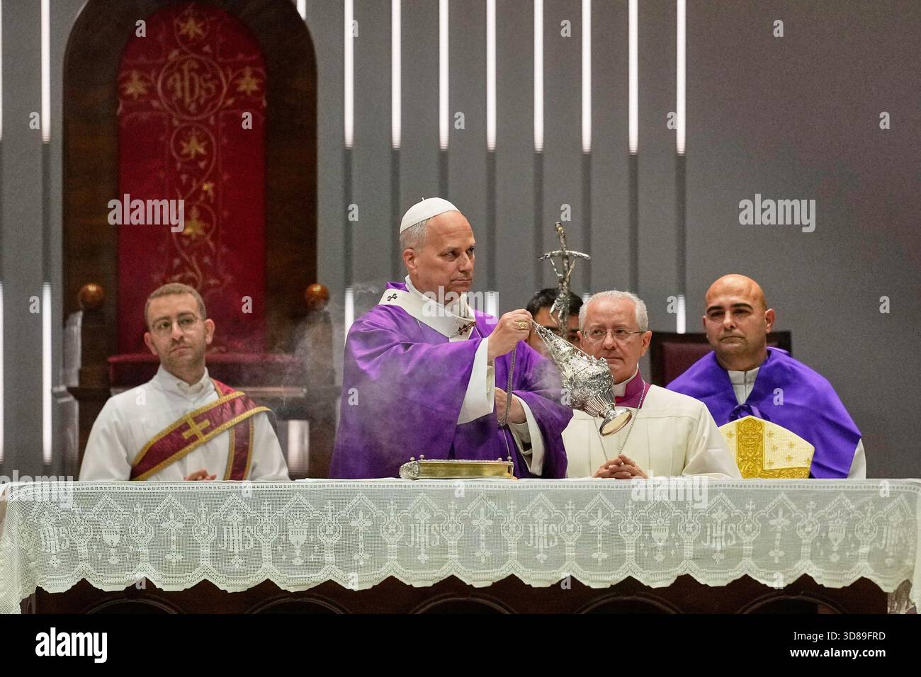 Pope Leo XIV celebrates a Mass at the Volkswagen Arena, in Istanbul ...