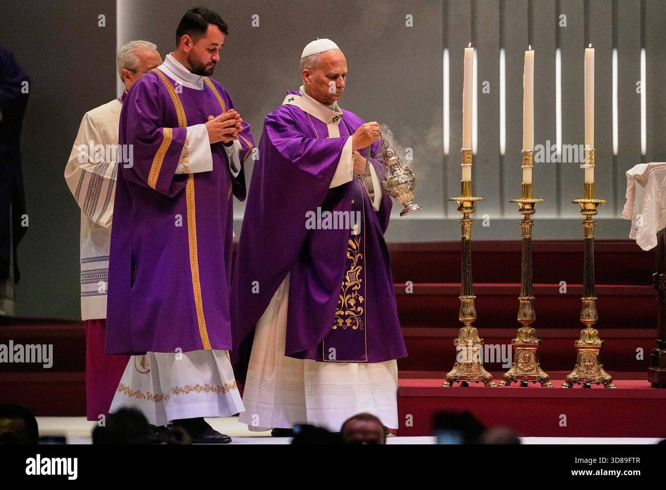 Pope Leo XIV celebrates a Mass at the Volkswagen Arena, in Istanbul ...