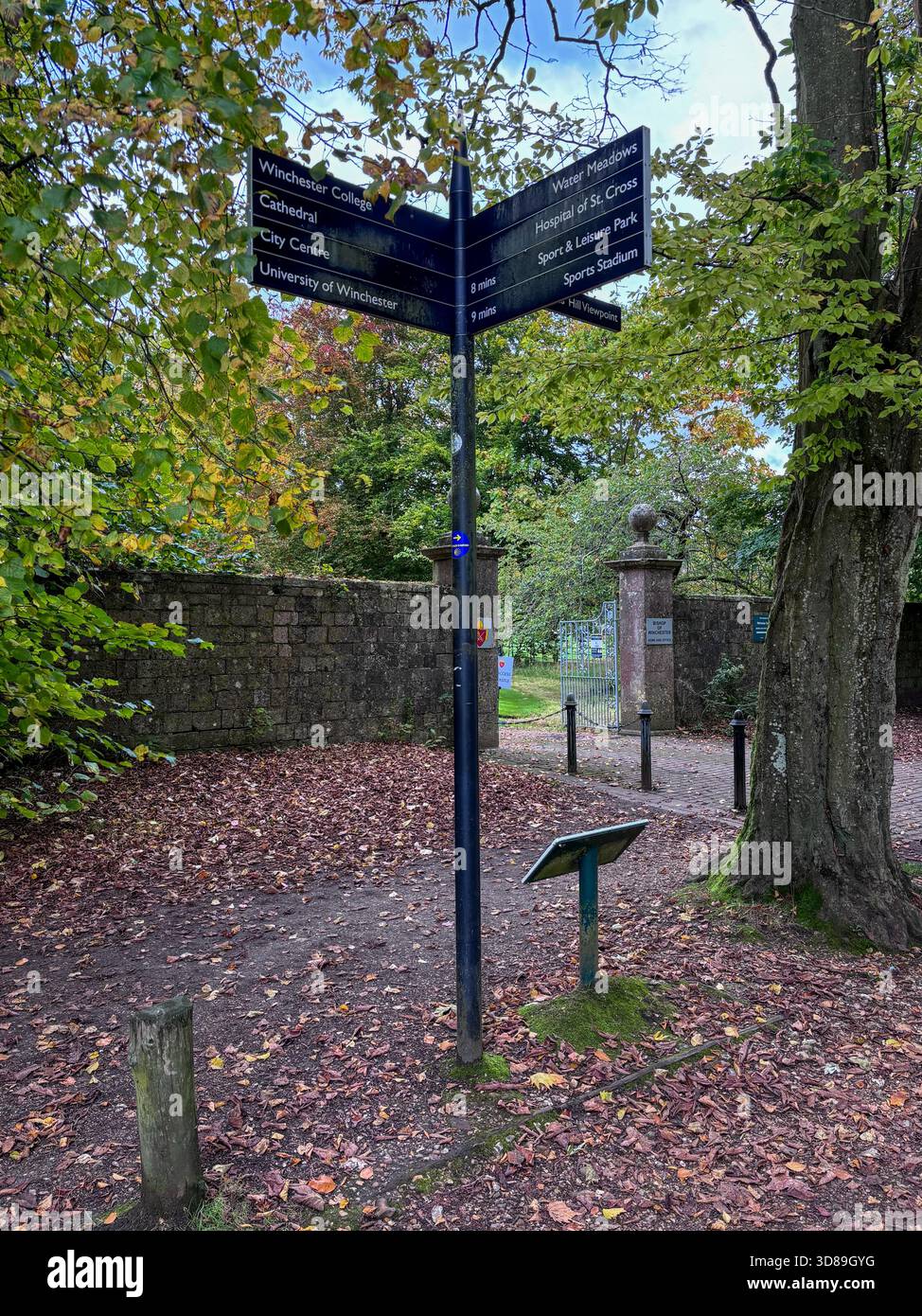 Black Directional Sign Post with Arrows to Winchester Landmarks and ...