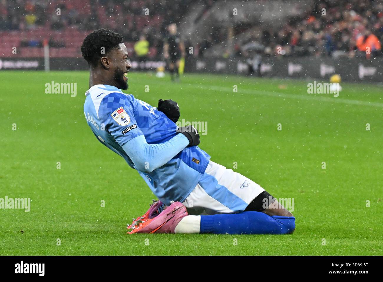 Derby County's Patrick Agyemang celebrates scoring his sides first goal ...