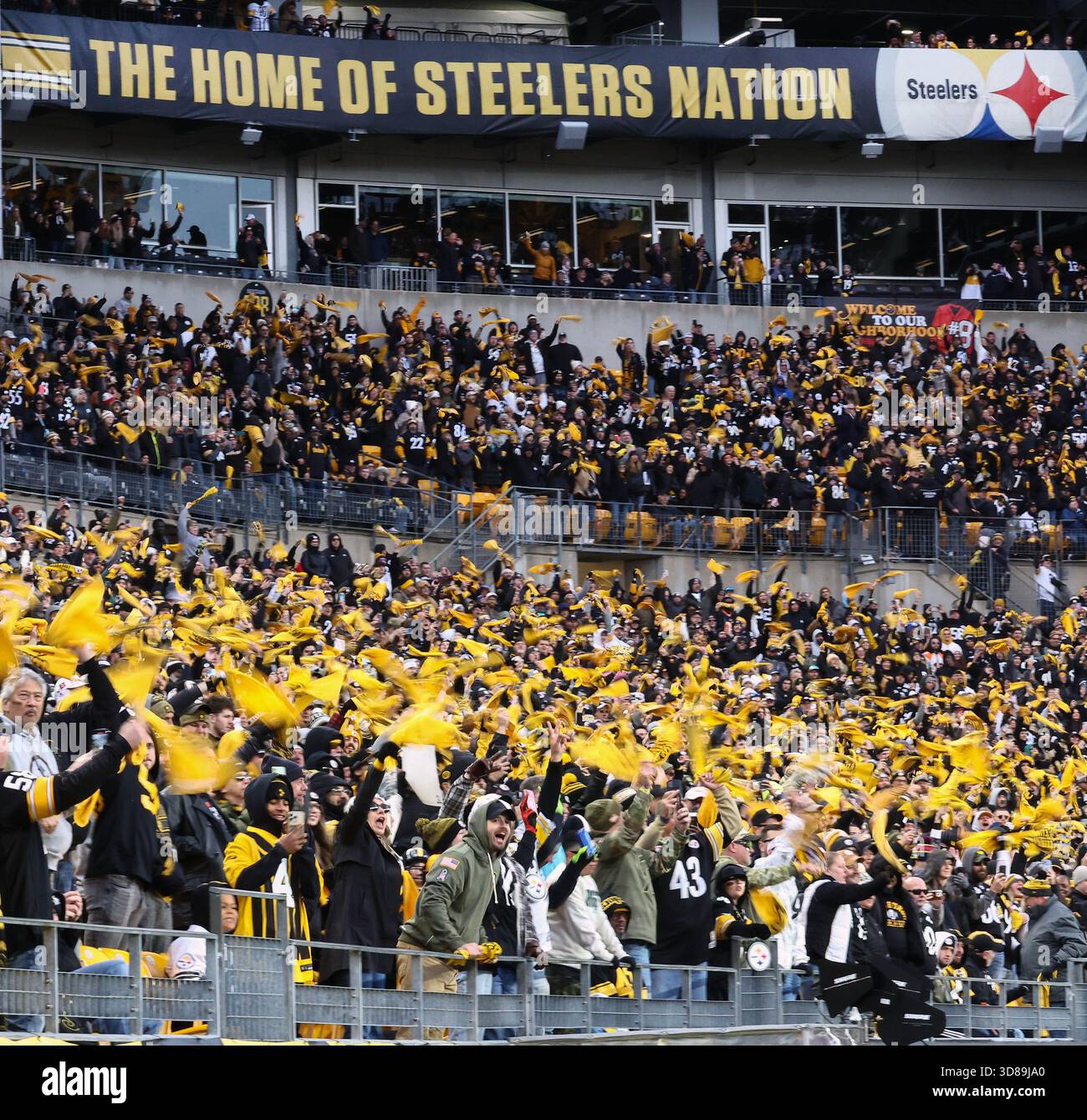 Pittsburgh Steelers fans wave Terrible Towels during an NFL football ...
