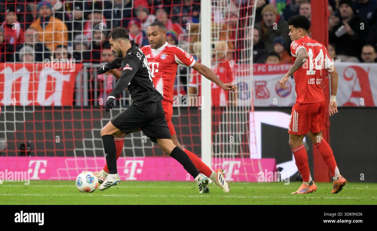 from left: Danel Sinani, Jonathan Tah, Luis Diaz (Bayern) Munich ...