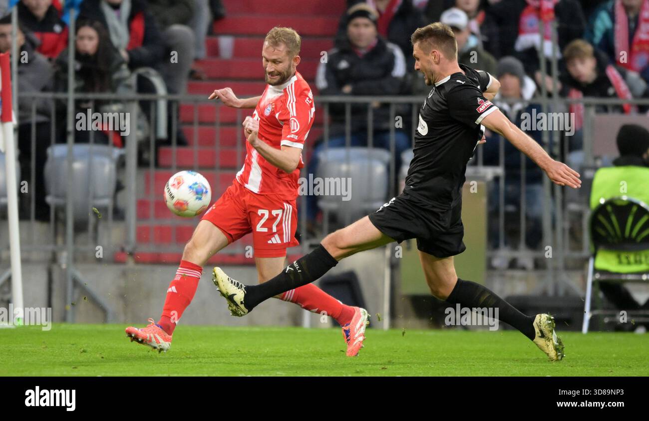 from left: Konrad Laimer (Bayern), Karol Mets Munich, November 29, 2025 ...