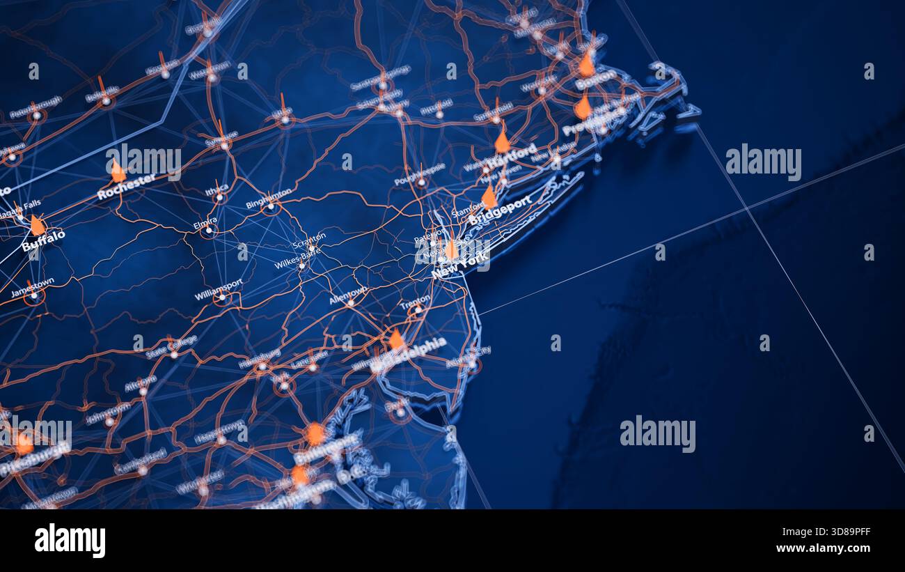 New York map big data visualization. Futuristic map infographic of city ...