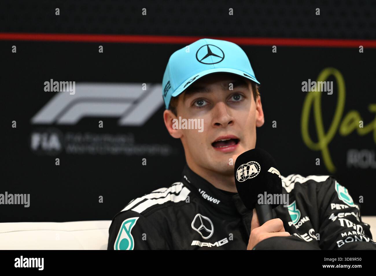 Doha, Qatar. 29th Nov, 2025. Mercedes racing driver George Russell post ...
