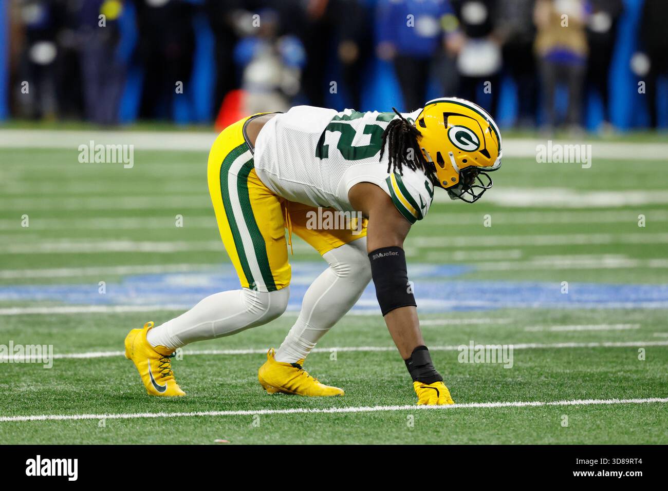 Green Bay Packers defensive end Rashan Gary (52) gets set on defense ...