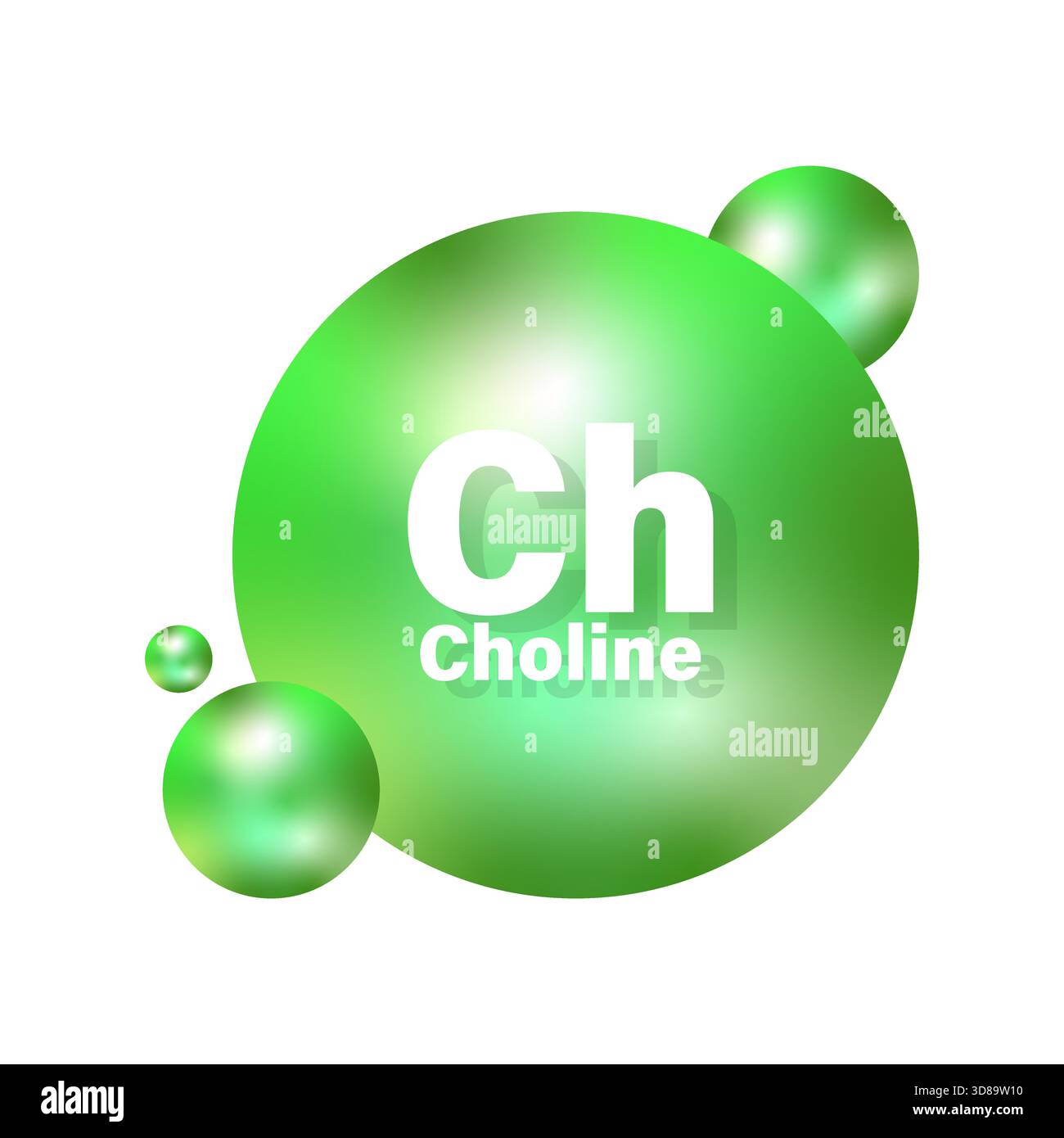 Choline vitamin icon. Green sphere ball. Ch nutrient Vector. Shiny ...