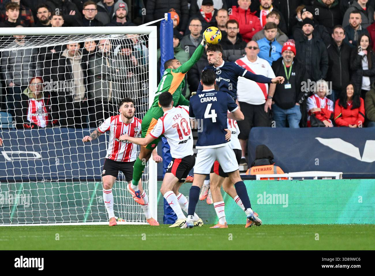 London, England, 29th November, 2025: Southampton goalkeeper clears ...