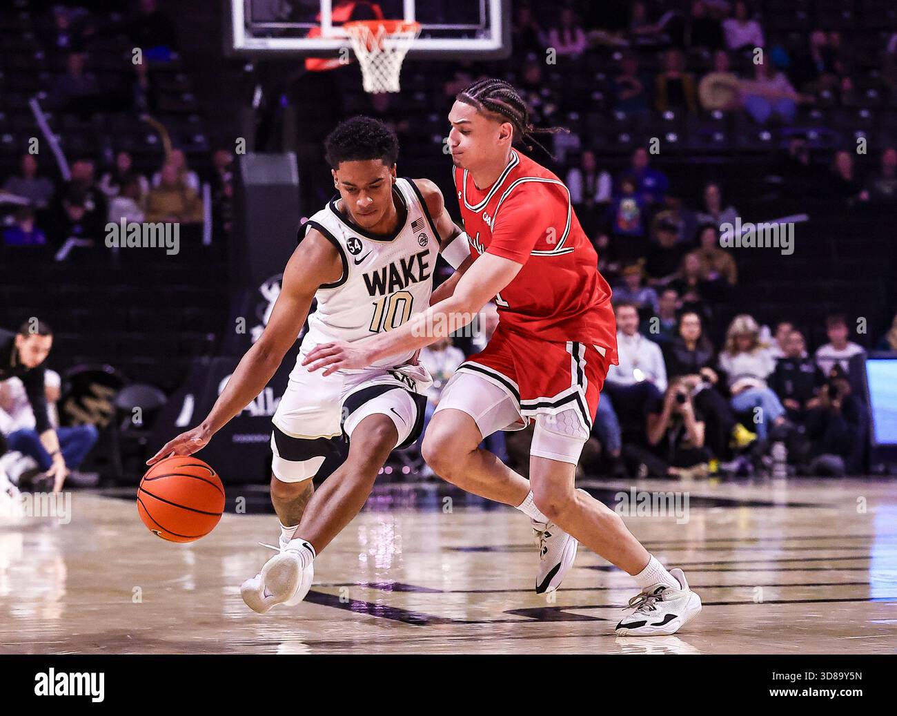 November 28, 2025: Wake Forest guard Sebastian Akins (10) dribbles ball ...