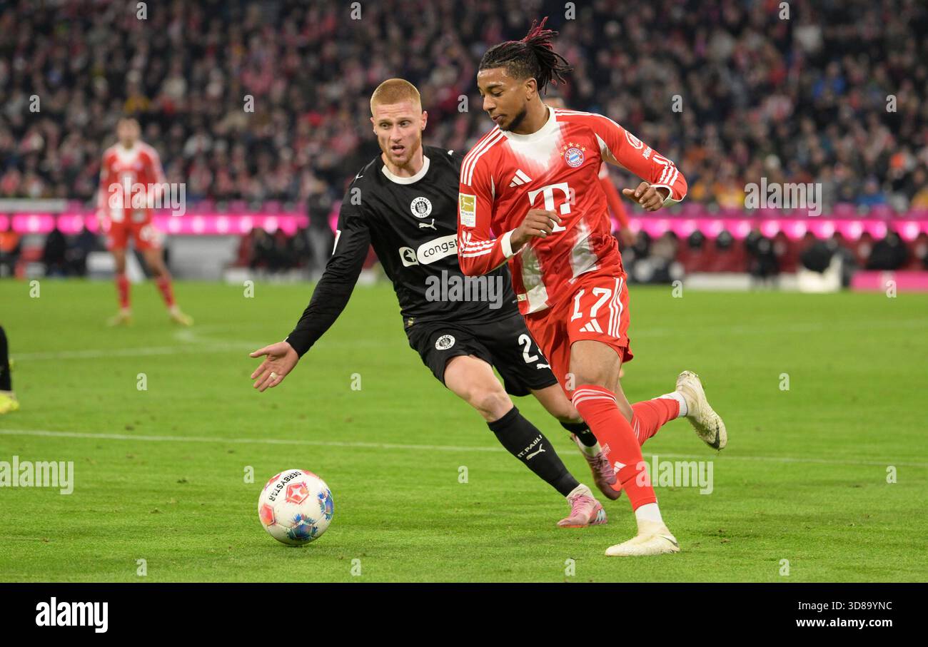 from left Louis Oppie, Michael Olise (Bayern) Munich, November 29, 2025 ...