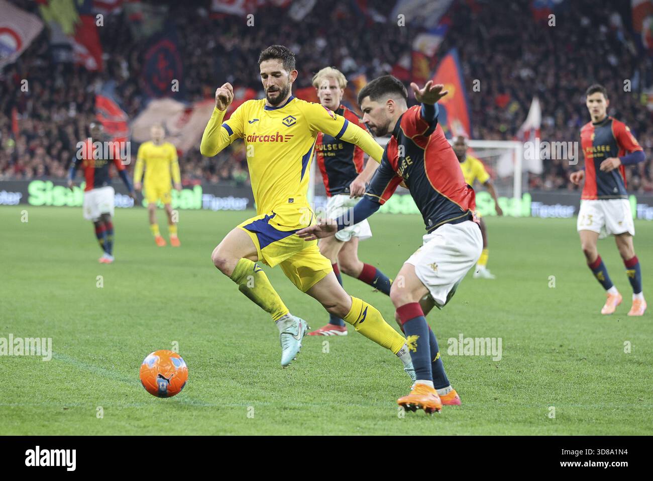 AAron Martin of Genoa CFC competes for the ball with Roberto ...