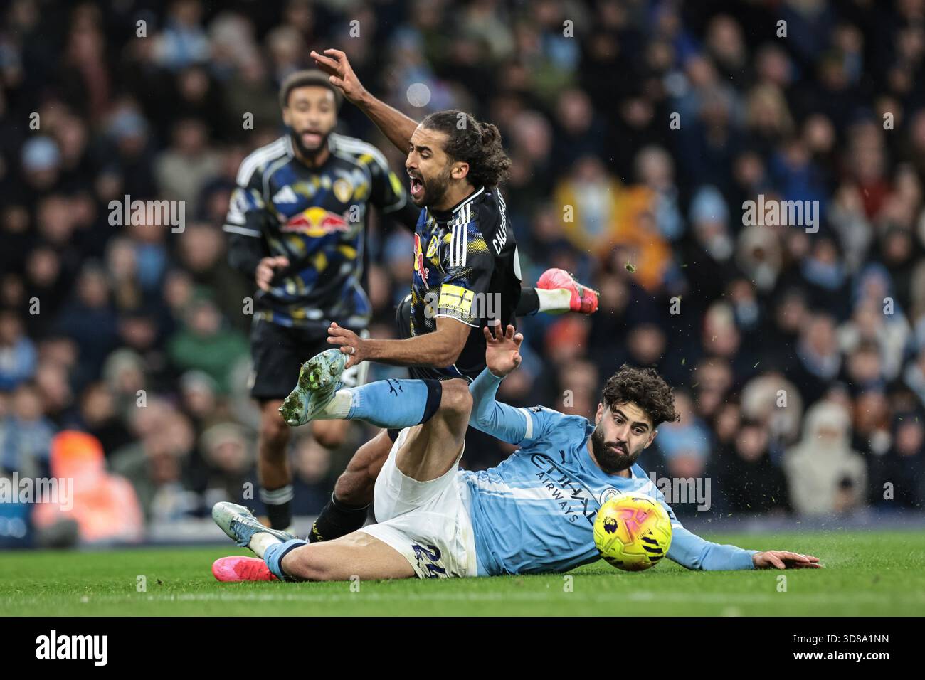 Josko Gvardiol of Manchester City brings down Dominic Calvert-Lewin of ...
