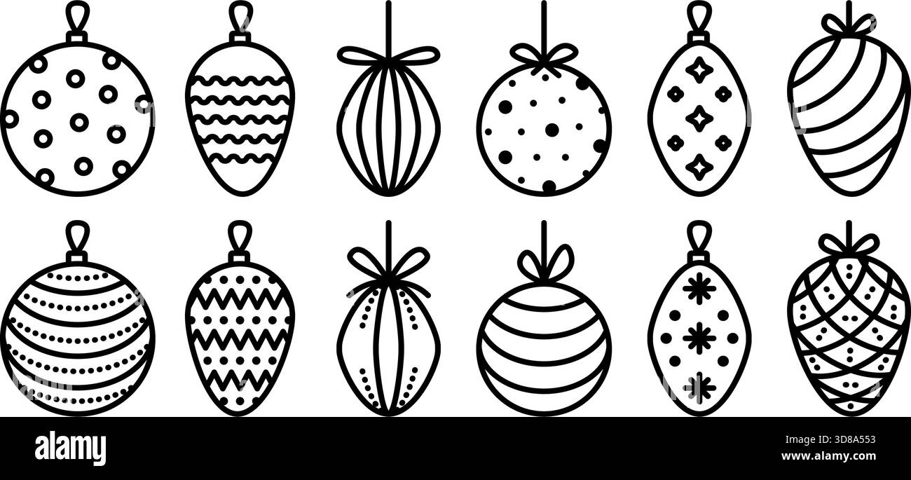 Christmas decorations icon set Black and White Stock Photos & Images ...