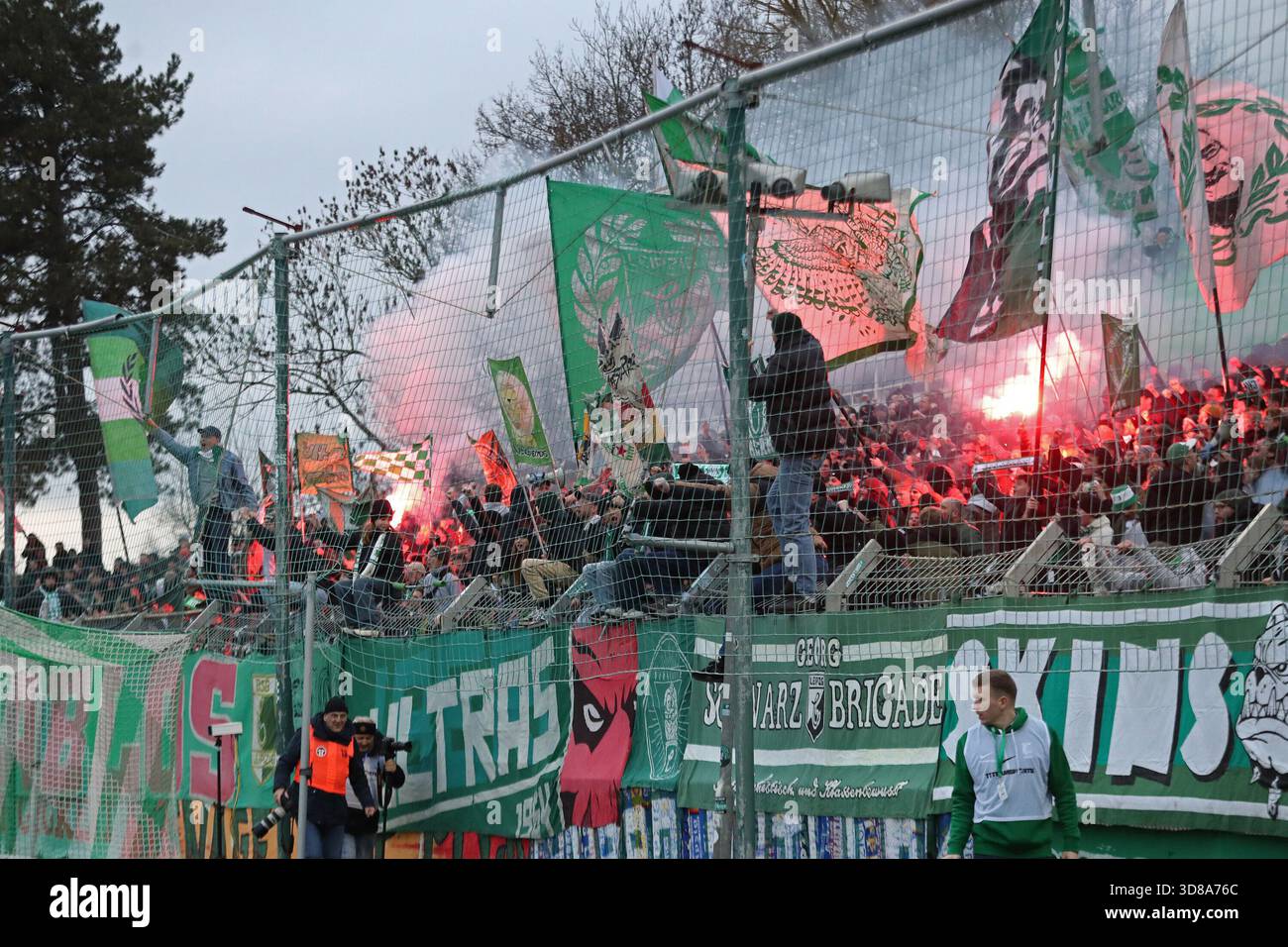 Atmosphere, flags, and pyro in the fan block, Norddamm of Chemie ...