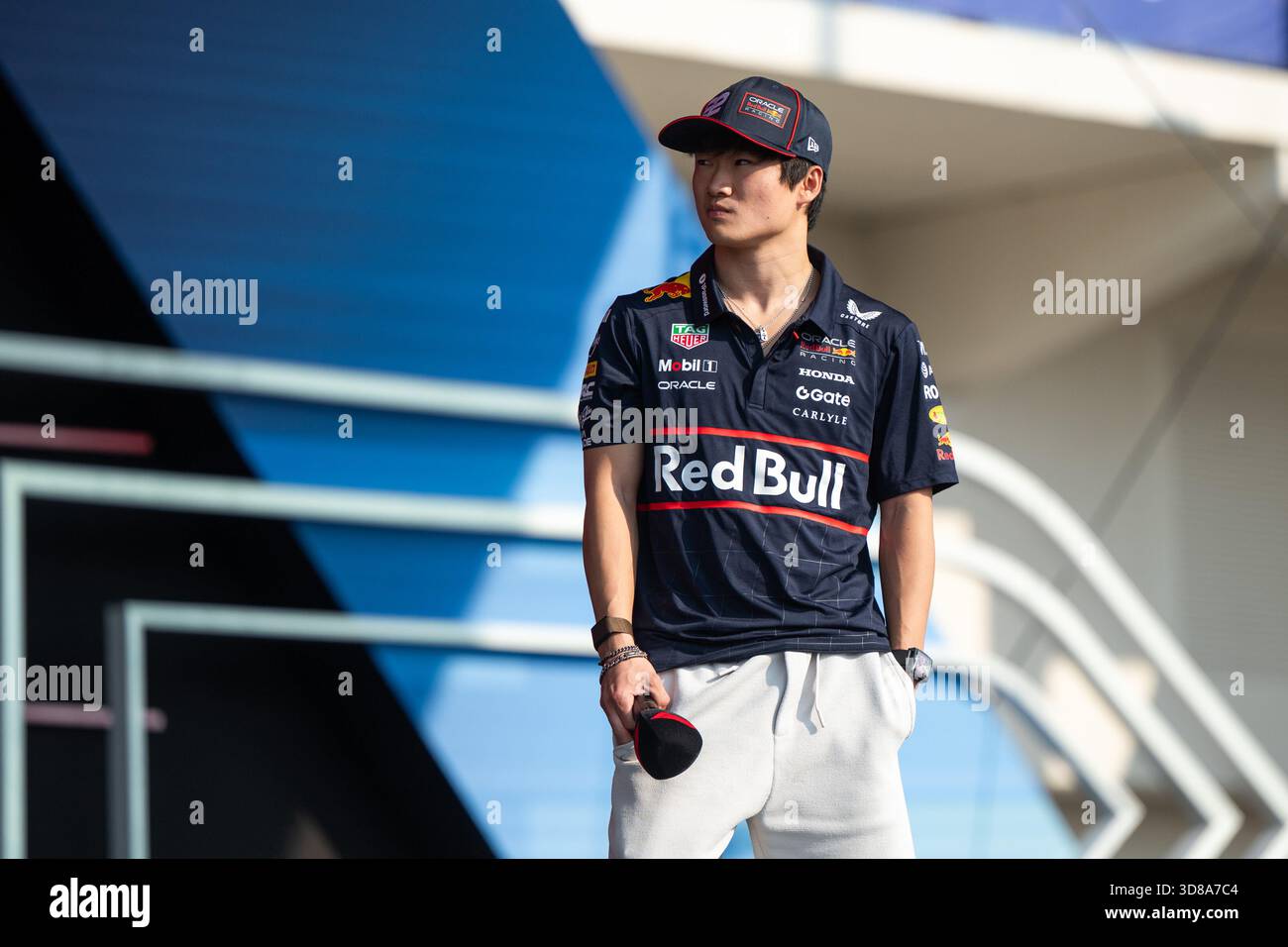 Yuki Tsunoda (Oracle Red Bull Racing, Japan, #22) on the stage at the ...