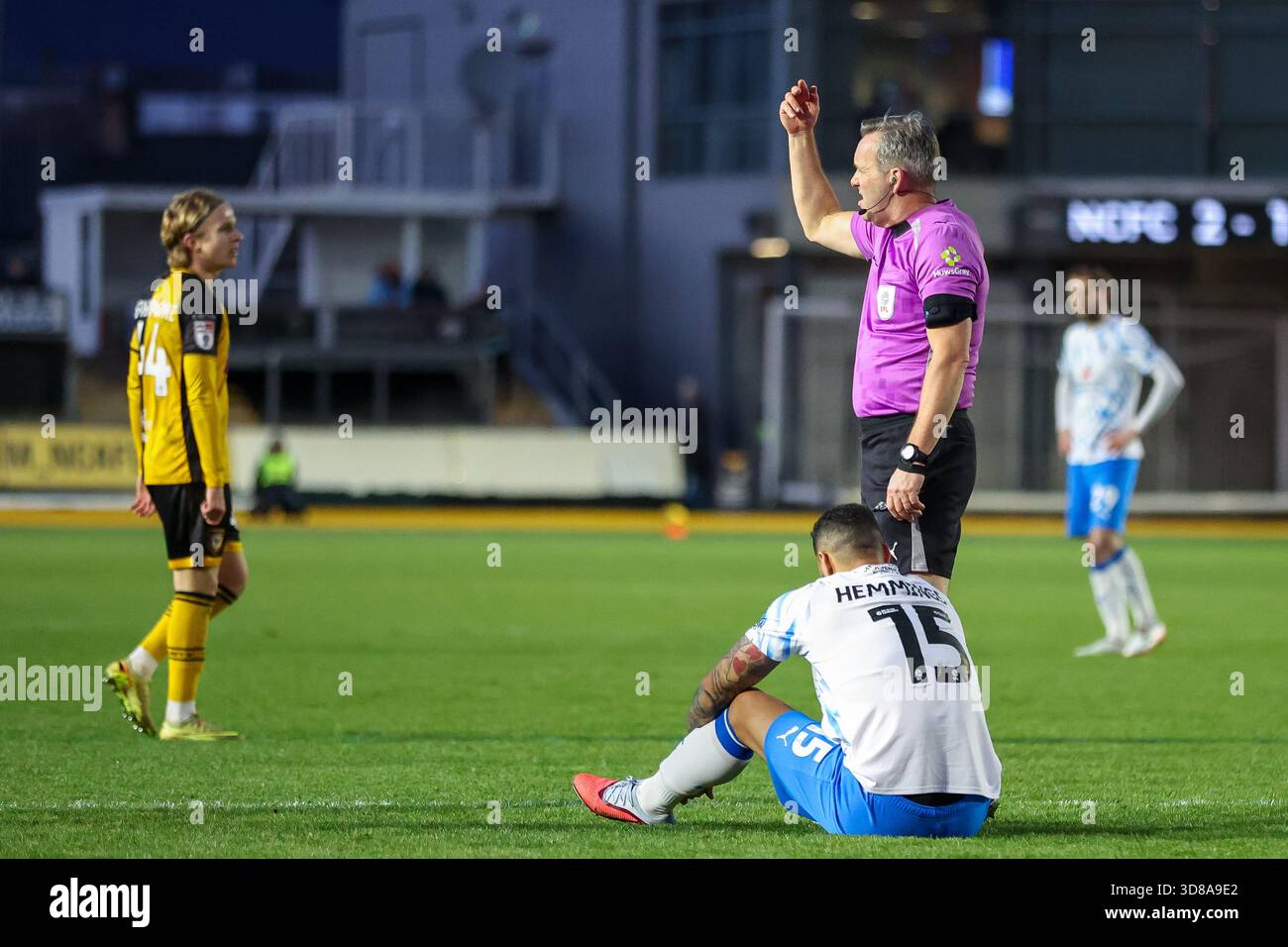 Referee, Carl Brook calls for treatment for 15, Kane Hemmings of Barrow ...