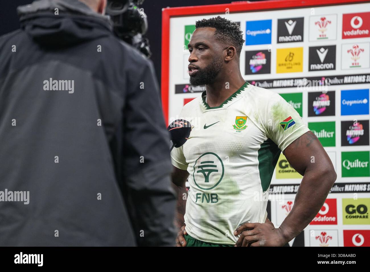 Siya Kolisi of South Africa on tv duties during the Quilter Nations ...