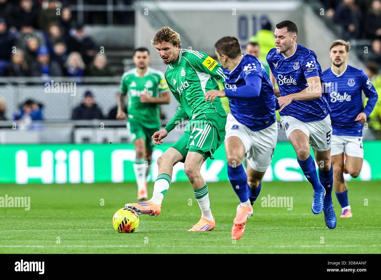 Nick Woltemade of Newcastle United passes the ball during the Premier ...