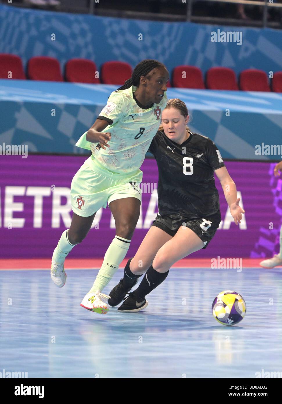 Janice Eloisa Da Silva (L) of Portugal Women Futsal team and Jordana ...
