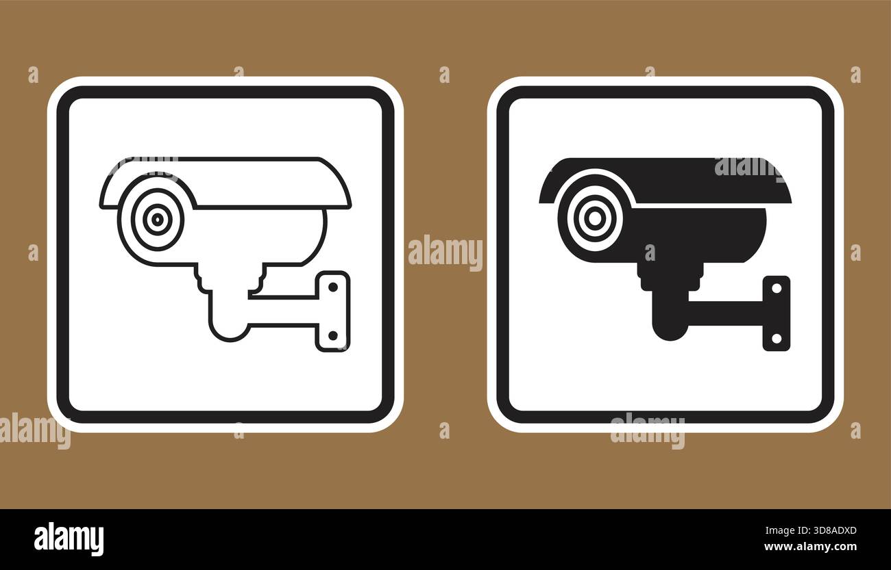 This image features black and white symbols of security cameras ...