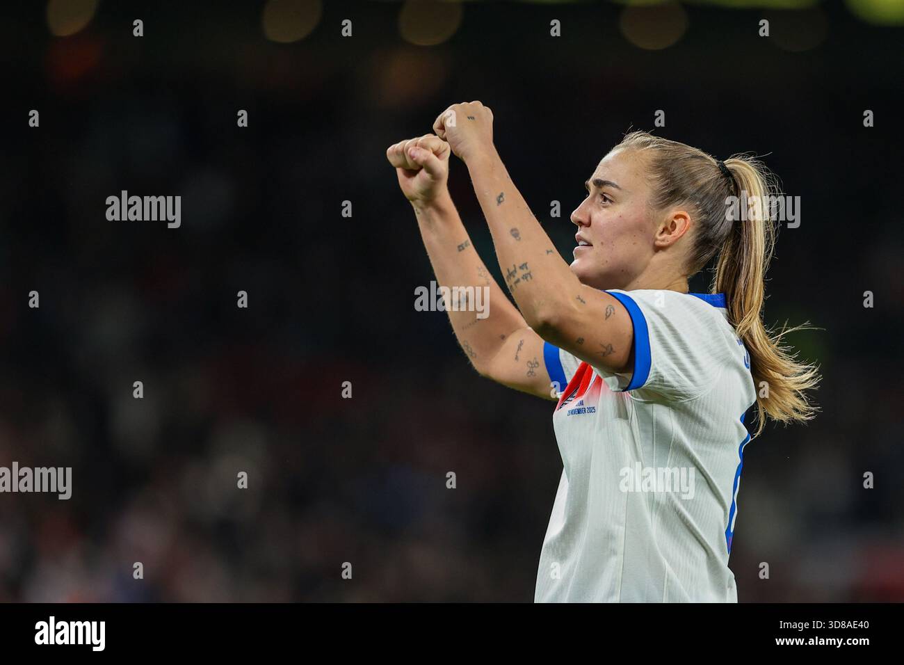 Georgia Stanway (8 England) celebrates after scoring her teams fifth ...