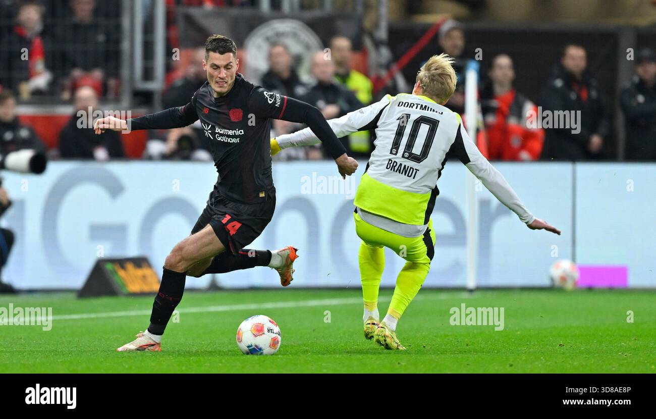 from left: Patrik Schick, Julian Brandt (Dortmund) Leverkusen, November ...