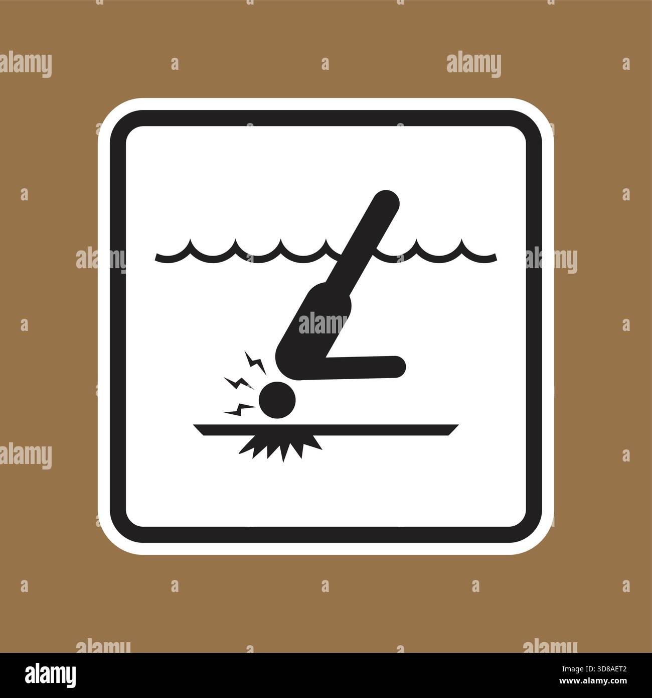 This safety sign warns against diving in shallow water areas to prevent ...