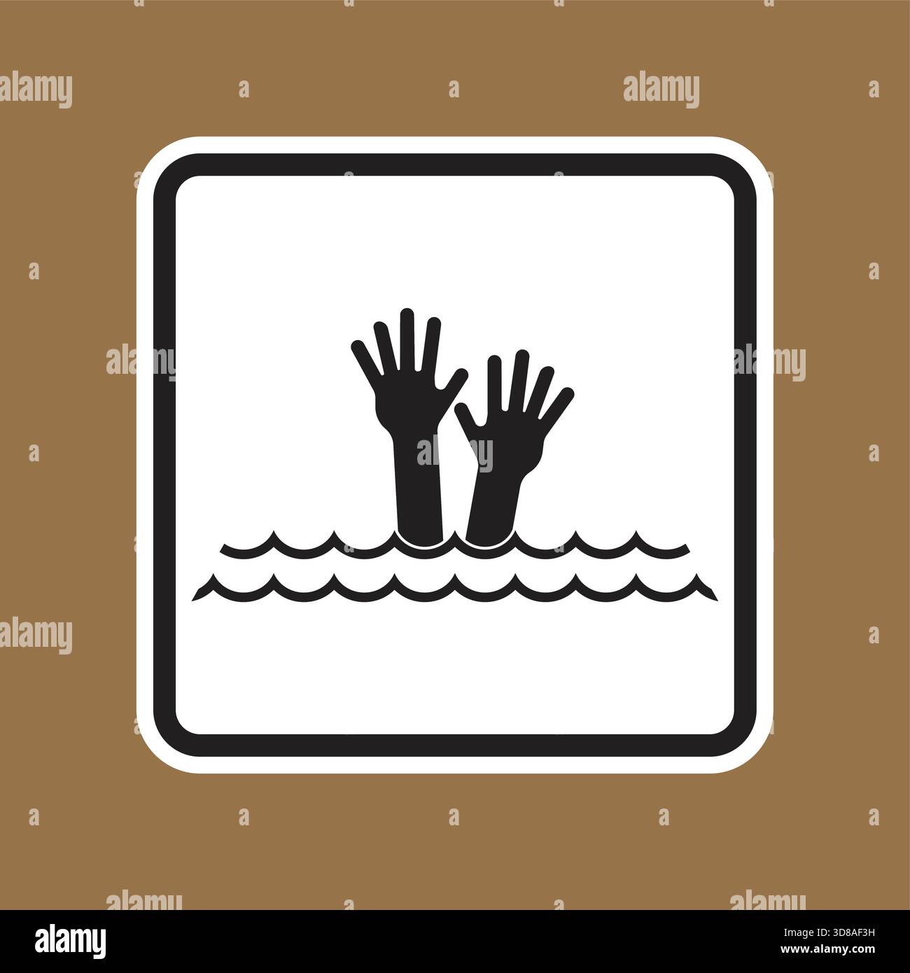 This illustration depicts a drowning emergency sign featuring hands ...