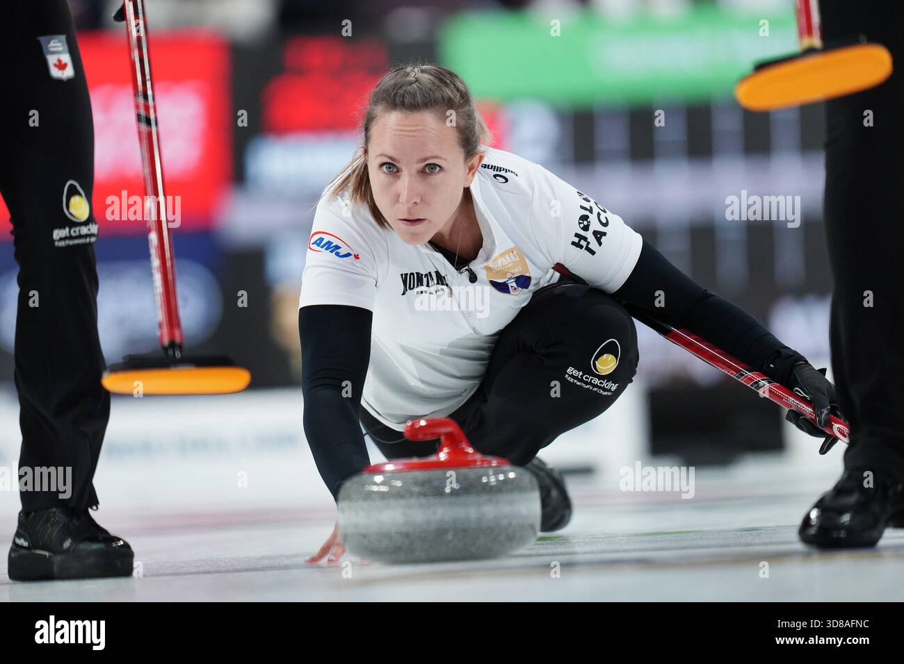 Team Homan skip Rachel Homan delivers a stone during Canadian Olympic ...