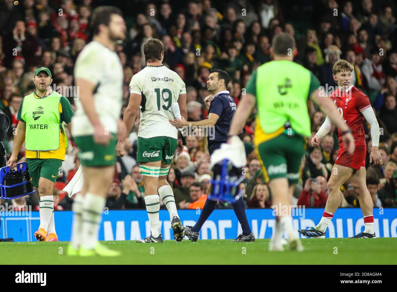 Eben Etzebeth of South Africa leaves the field after being sent off ...