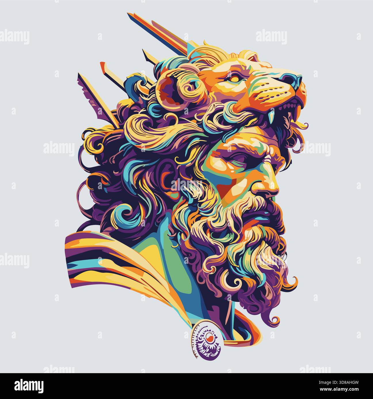 Creative and artistic vector illustration of Herakles, a divine hero in ...