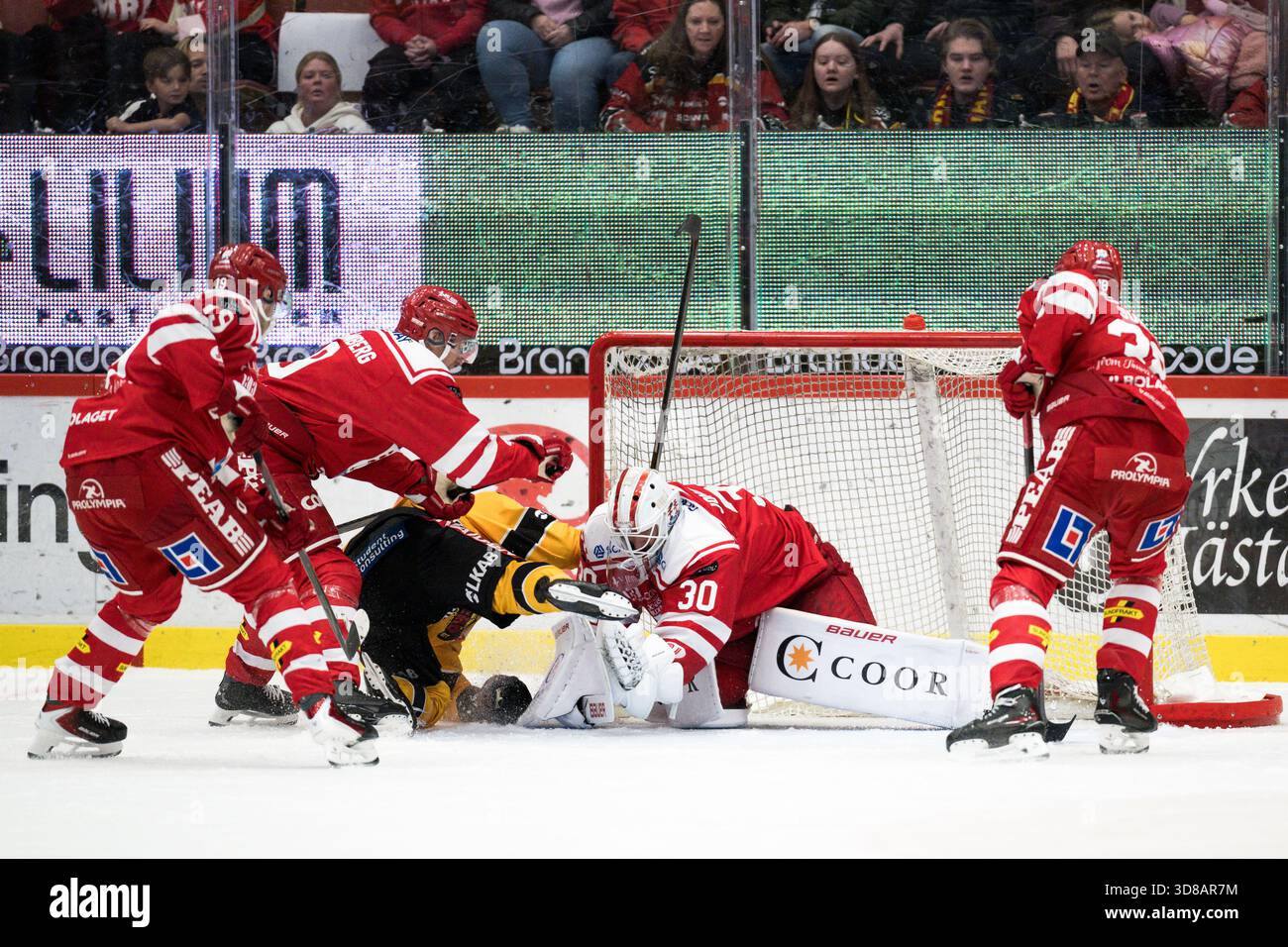 251129 Timrås målvakt Jacob Johansson under ishockeymatchen i SHL ...