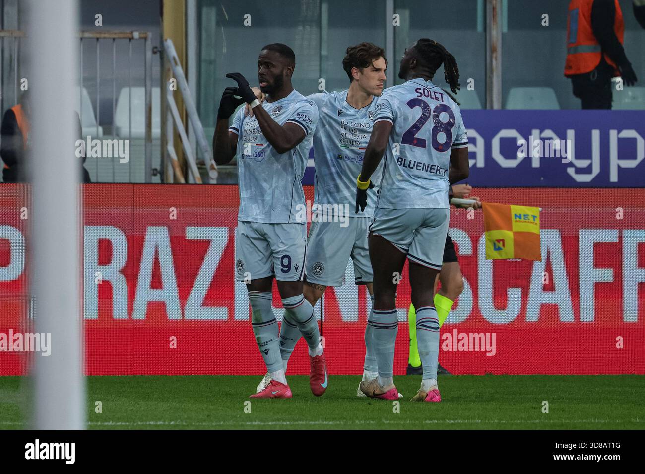 Udinese's Keinan Davis celebrates with teammates after scoring the goal ...