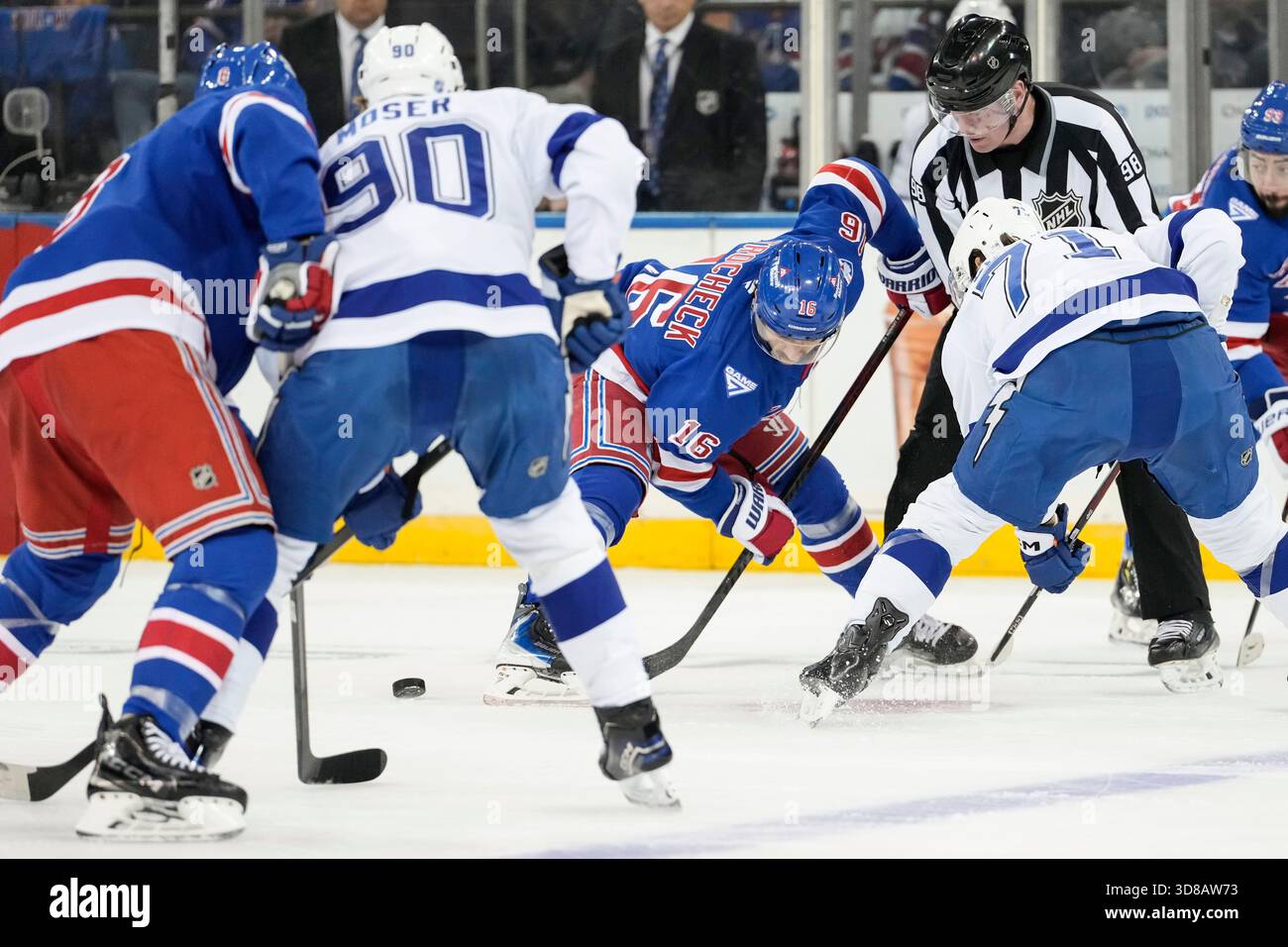 New York Rangers center Vincent Trocheck (16) fights for control of the ...