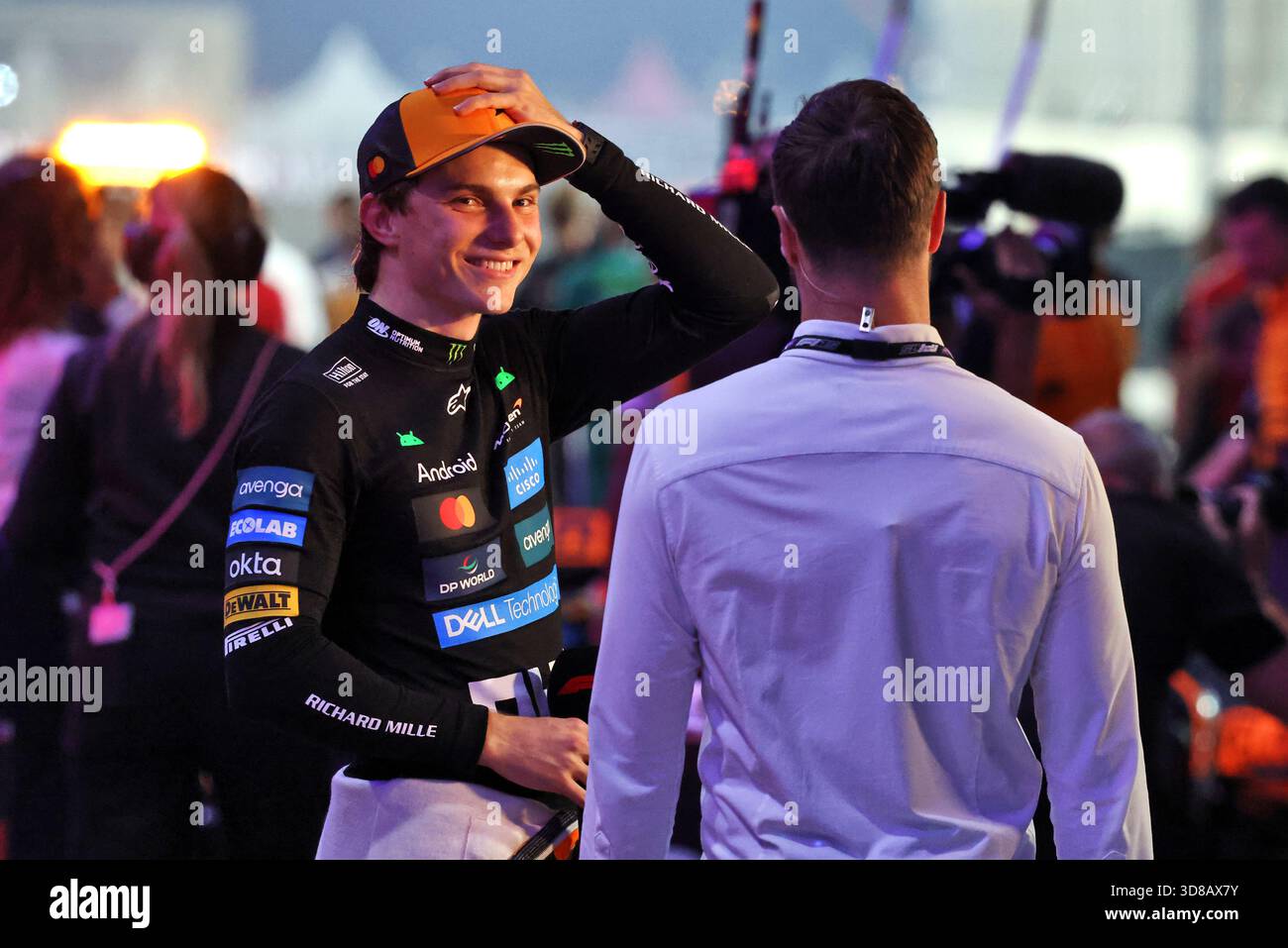 (L to R): Oscar Piastri (AUS) McLaren with James Hinchcliffe (CDN) F1 ...