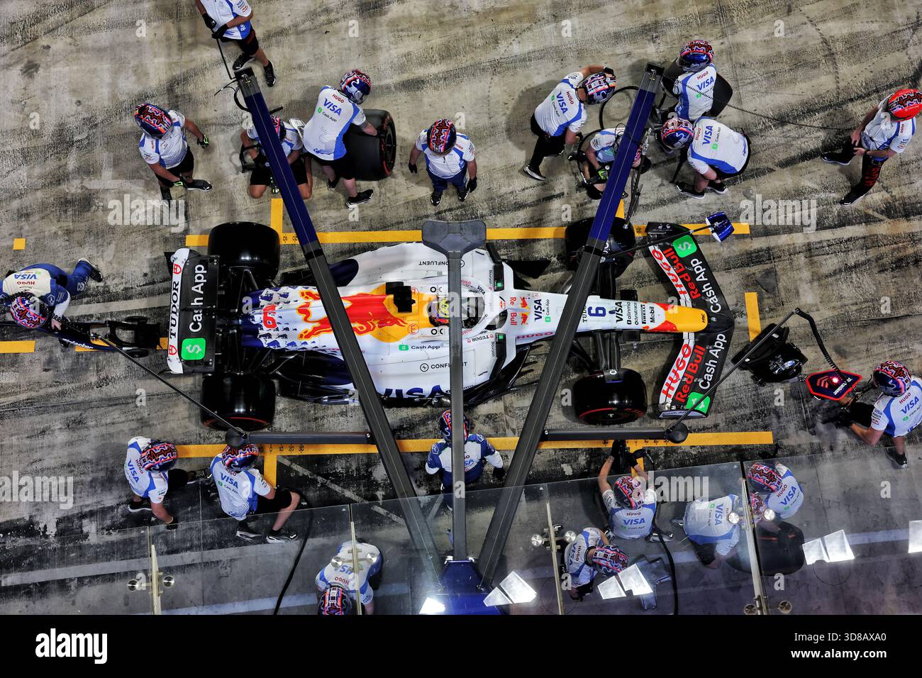 Isack Hadjar (FRA) Racing Bulls VCARB 02 makes a pit stop. 29.11.2025 ...