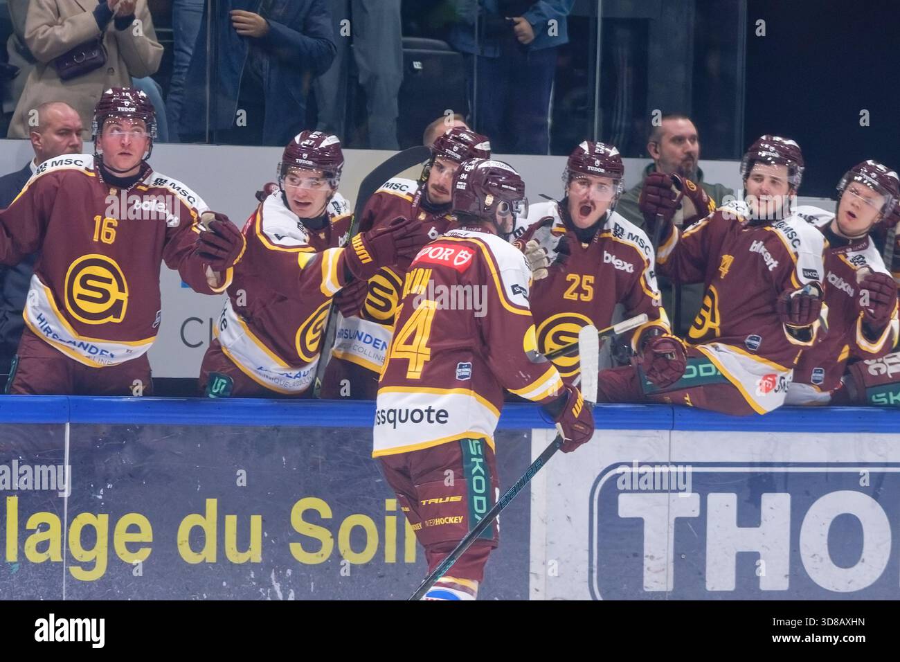 Tim Bozon (94 Geneve-Servette HC) celebrates after scoring his team's ...