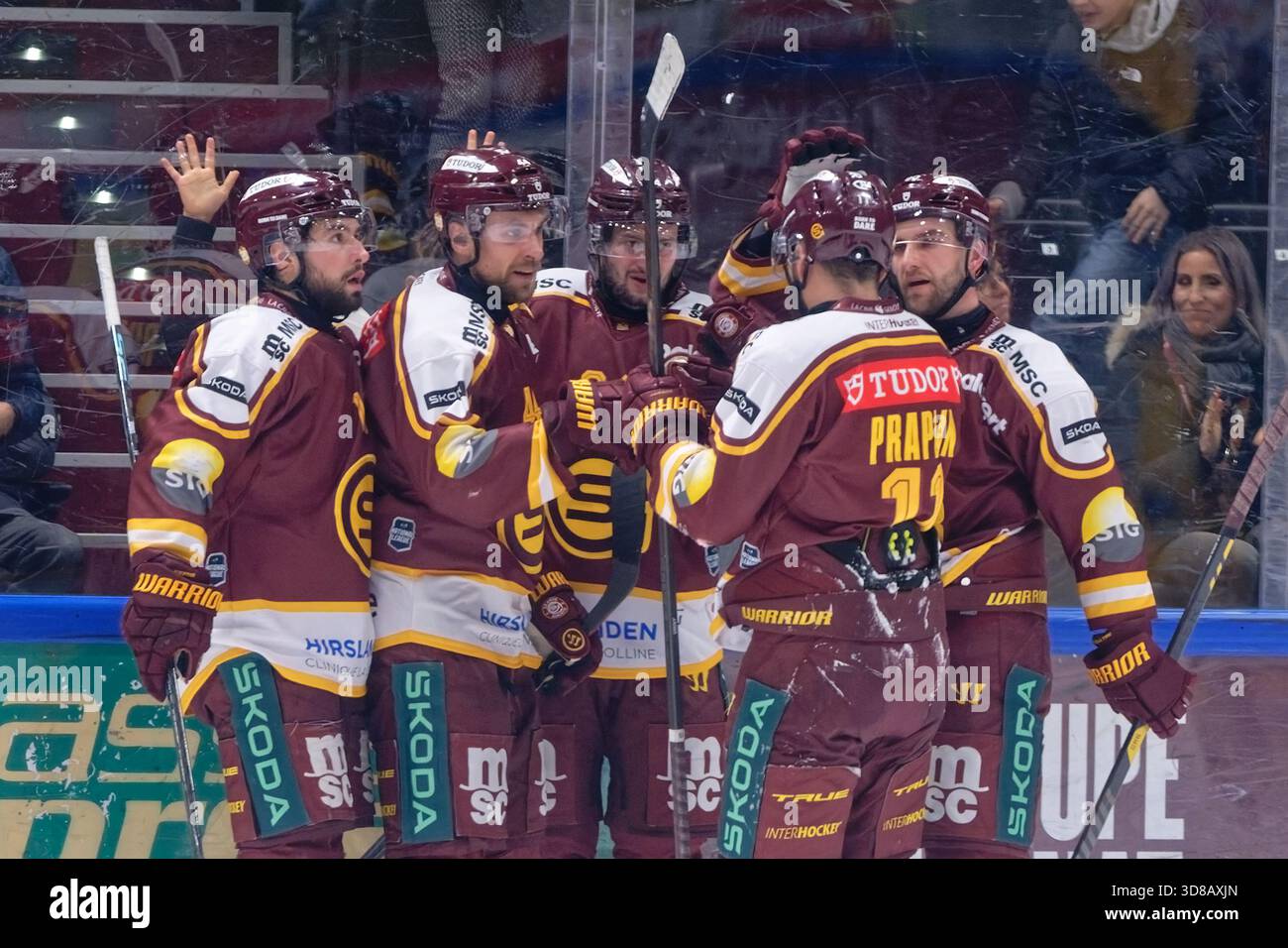Tim Bozon (94 Geneve-Servette HC) celebrates after scoring his team's ...
