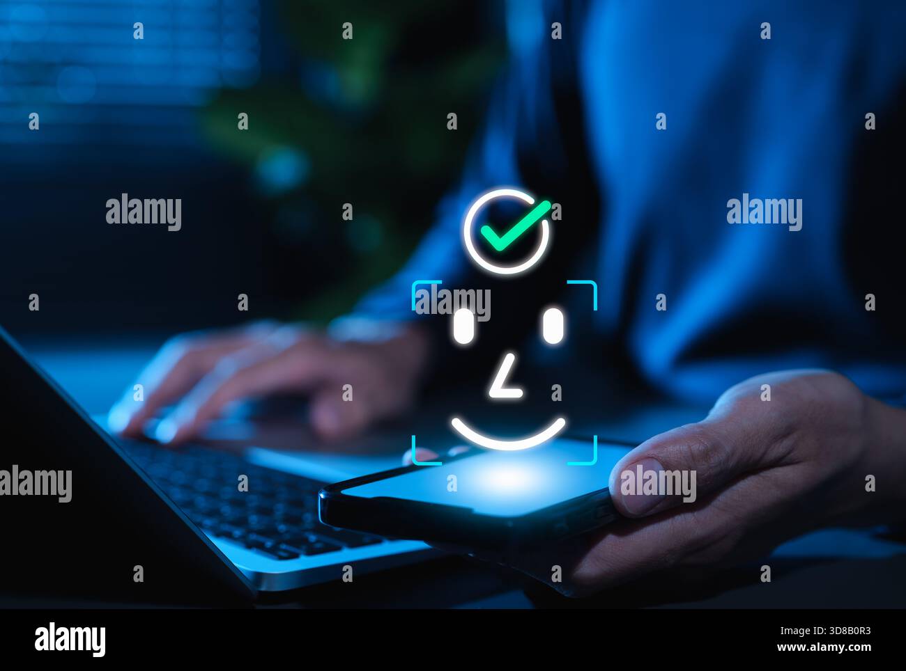 Facial recognition and Face ID biometric authentication concept. User ...